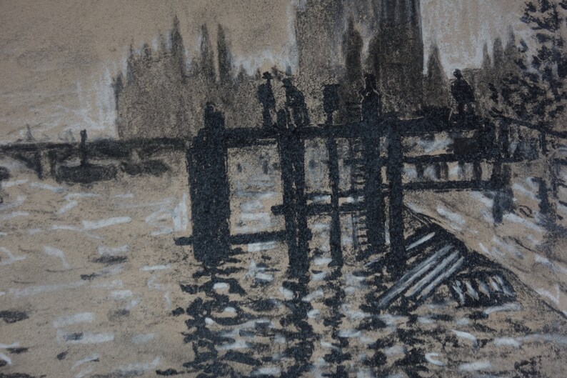 Fine Impressionist Charcoal Drawing Westminster, Marked & Signed ...