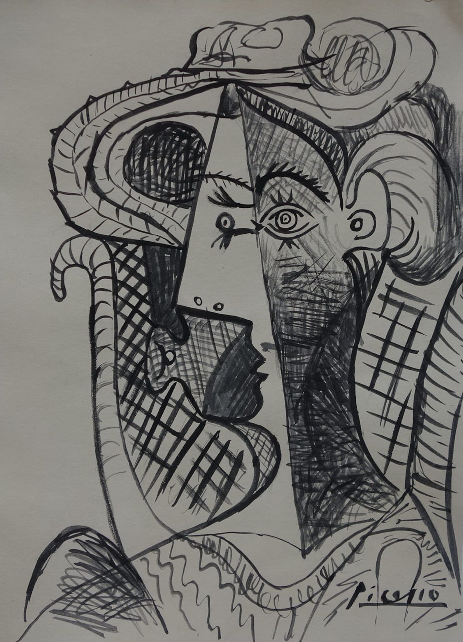 Very Rare Unique Cubist Picasso Era, Portrait Study, Ink Drawing ...
