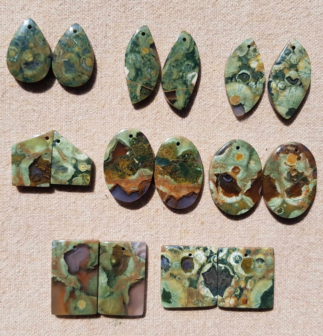 1 Pair DRILLED Green Rainforest Jasper Quartz Freeform Flat Back ...