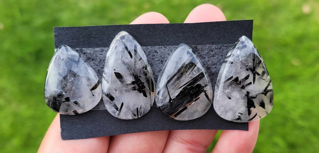 1 Piece 27-36mm Acicular Schorl Tourmaline Included Quartz Teardrop ...