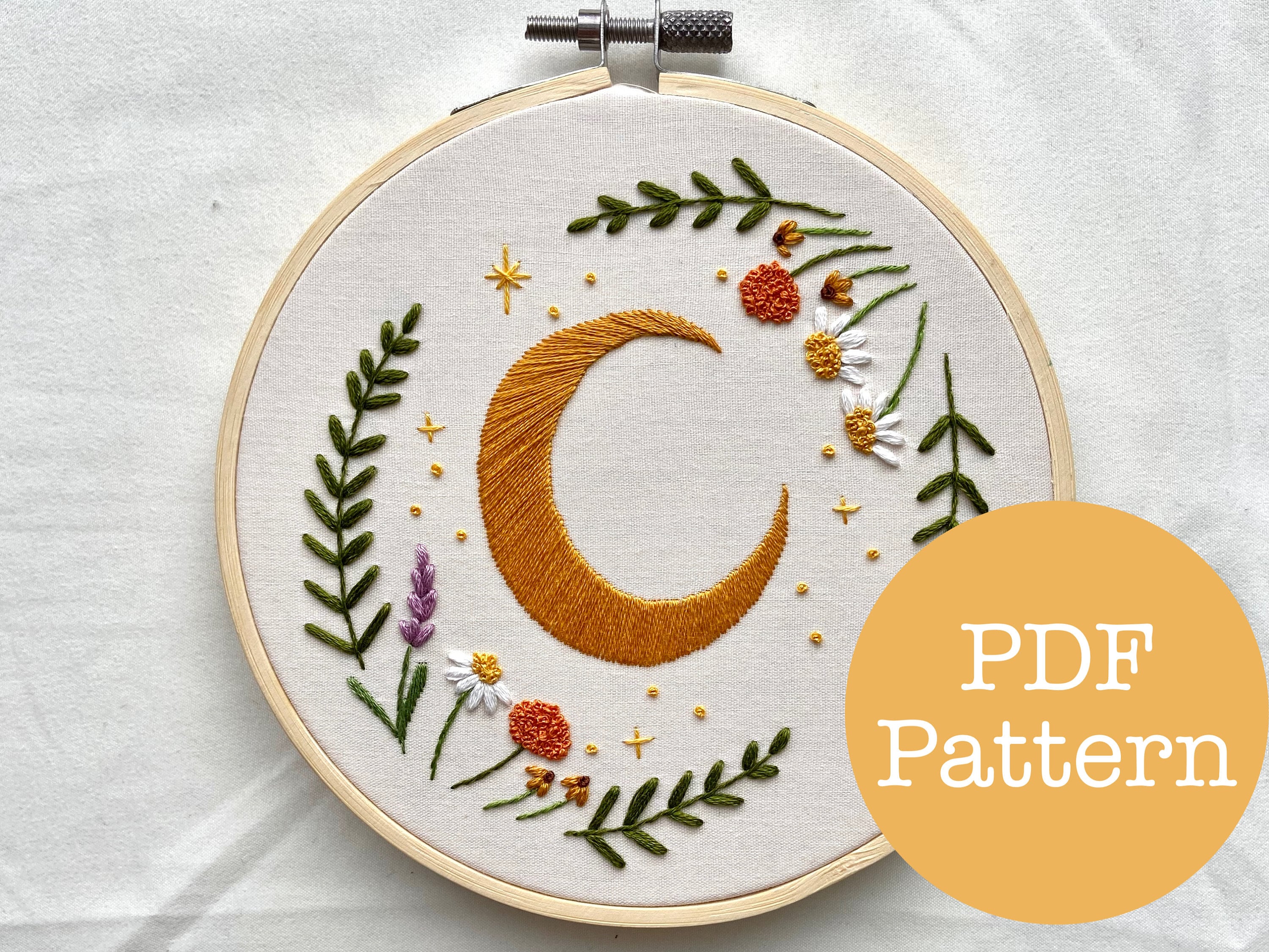 Floral Moon PDF Embroidery Pattern - Etsy New Zealand