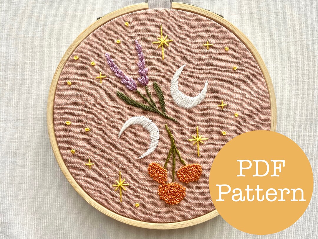 Moon and Flowers PDF Embroidery Pattern - Etsy