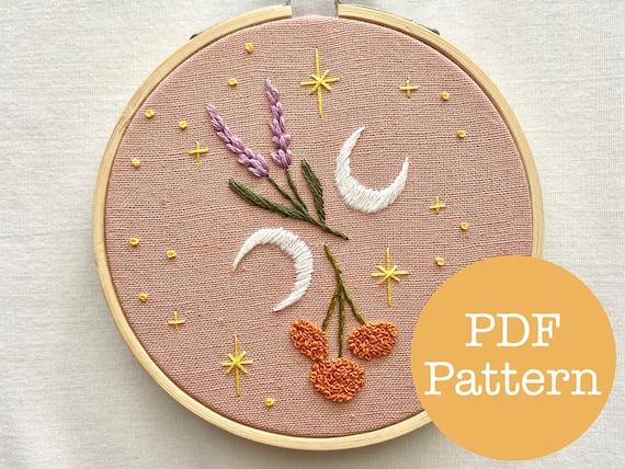 Moon and Flowers PDF Embroidery Pattern | Etsy