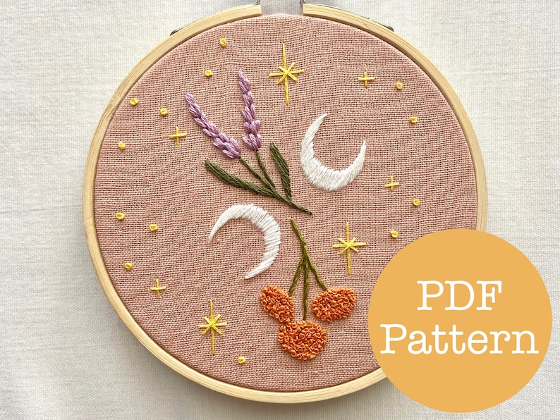 Moon and Flowers PDF Embroidery Pattern - Etsy