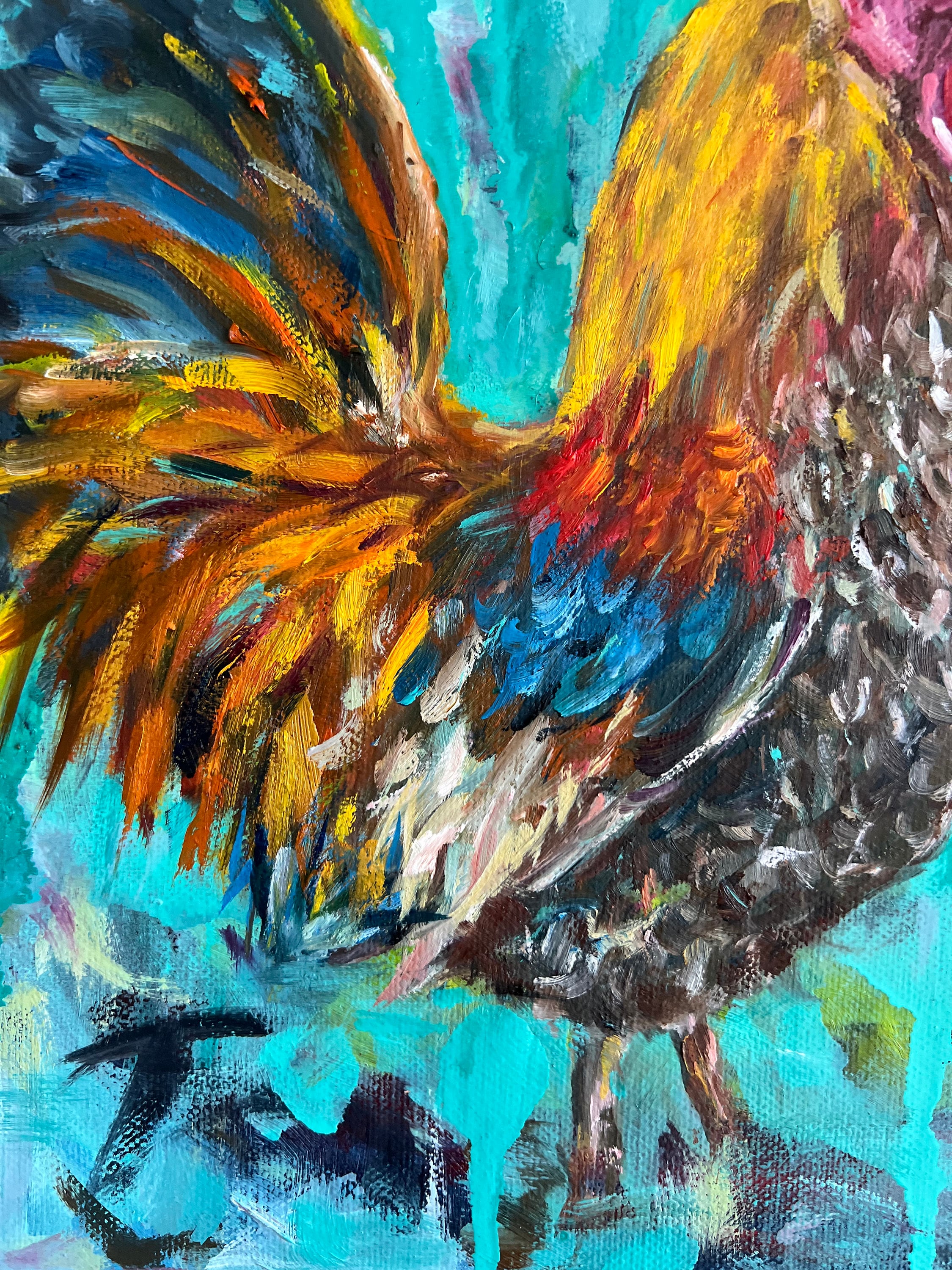Original Rooster Oil Painting on Canvas 25x30cm Contemporary - Etsy