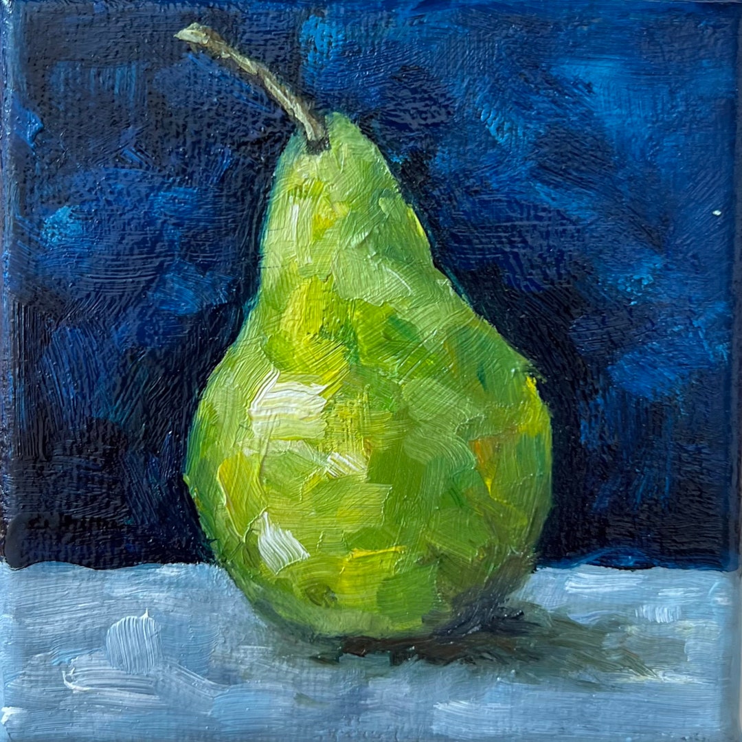 Original Pear Oil Painting on Canvas 10x10cm, Mini Art of Still Life ...