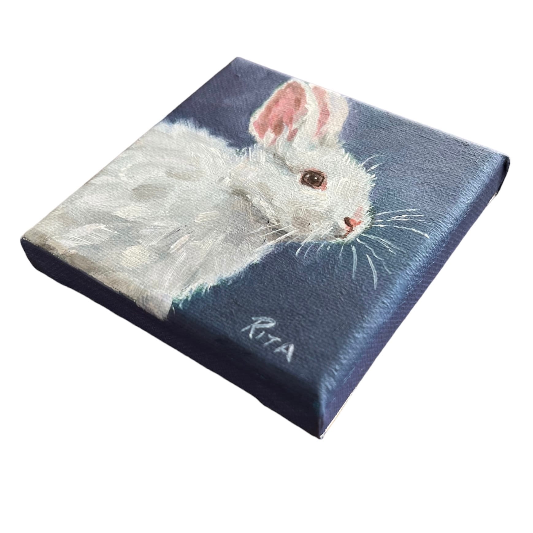 Original Rabbit Oil Painting on Canvas 10x10cm, Mini Sized Art of ...