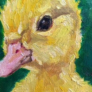 Original Yellow Duckling Oil Painting on Canvas 10x10cm, Mini Animal ...