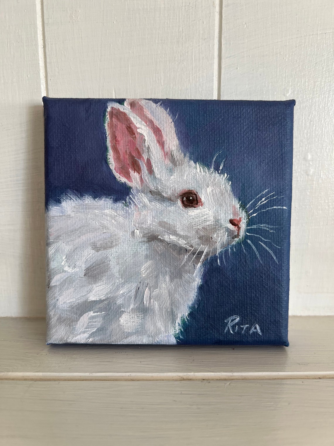 Original Rabbit Oil Painting on Canvas 10x10cm, Mini Sized Art of ...