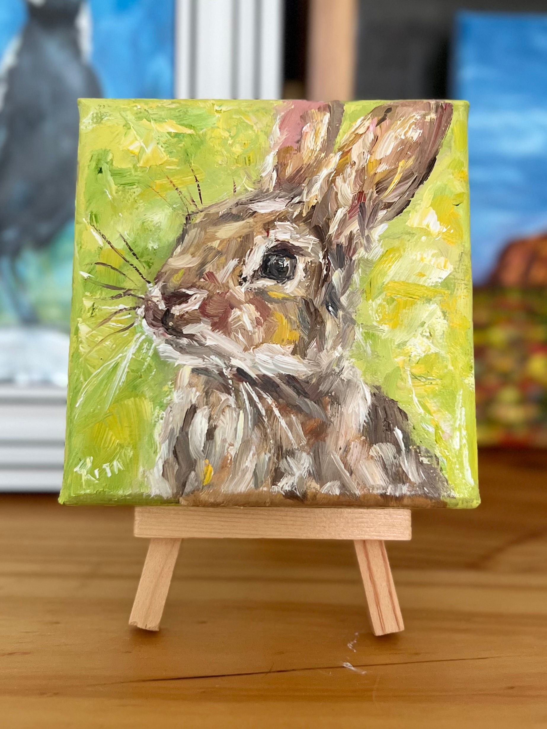 Original Rabbit Oil Painting on Canvas 10x10cm Mini Cute - Etsy