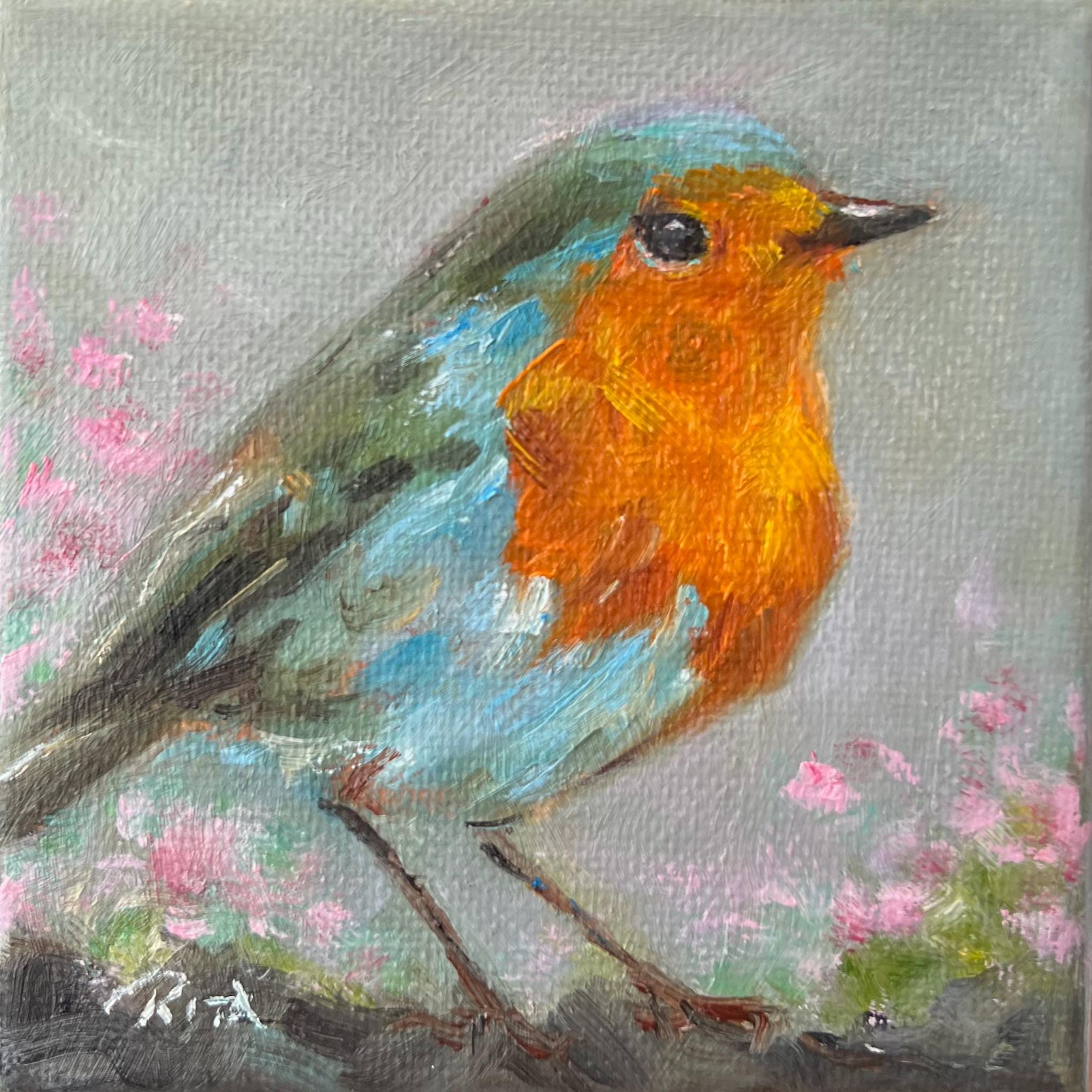 Original European Robin Oil Painting on Canvas 10x10cm, Mini Animal Art ...
