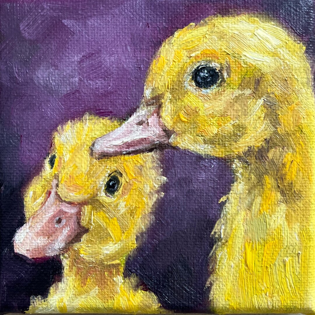 Duckling Art, Original Mini Oil Painting on Canvas 10x10cm, Pet ...