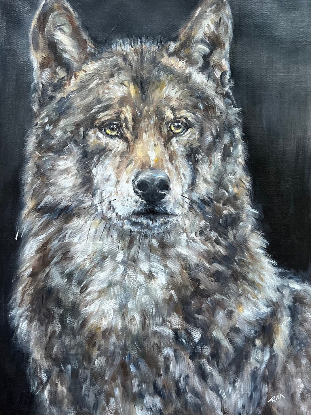 Original Wolf Oil Painting on Premium Canvas 30x40cm, Professional ...