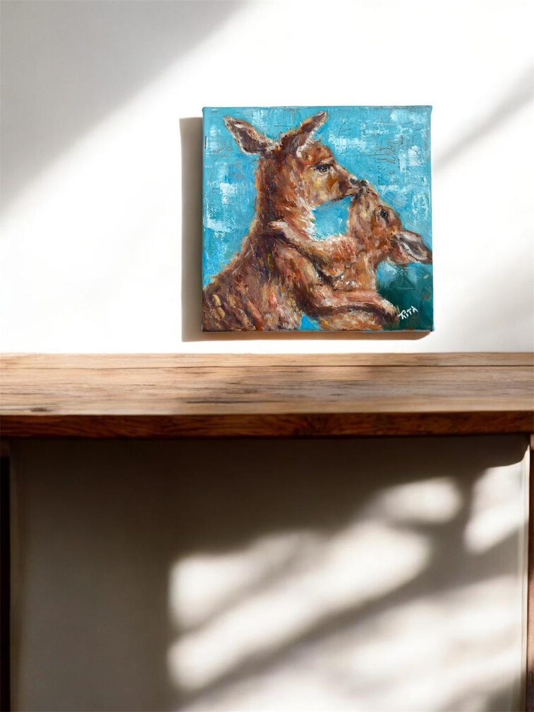 Original Kangaroo and Joey Oil Painting – 6"x6" Animal Wall Art – Cute ...