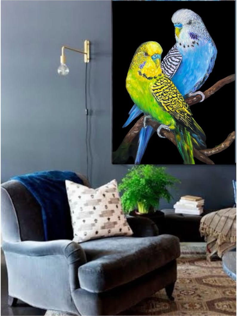 Budgie Brilliance - Original Bird Portrait Art 30"x40", Oil Painting on ...