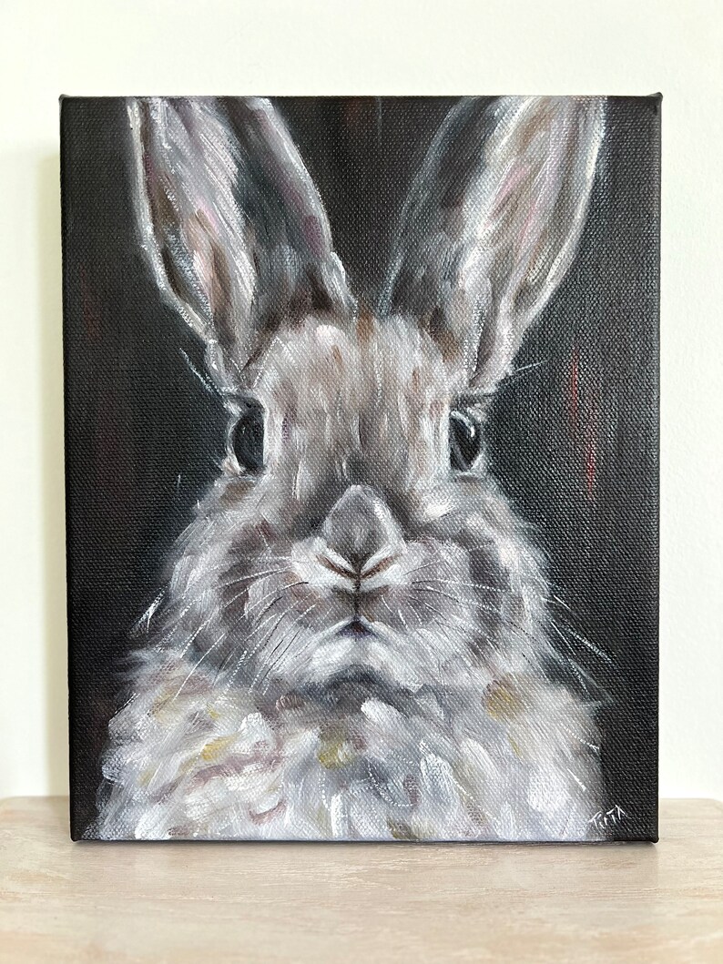 Original Rabbit Oil Painting on Premium Canvas 20x25cm, Modern Bunny ...
