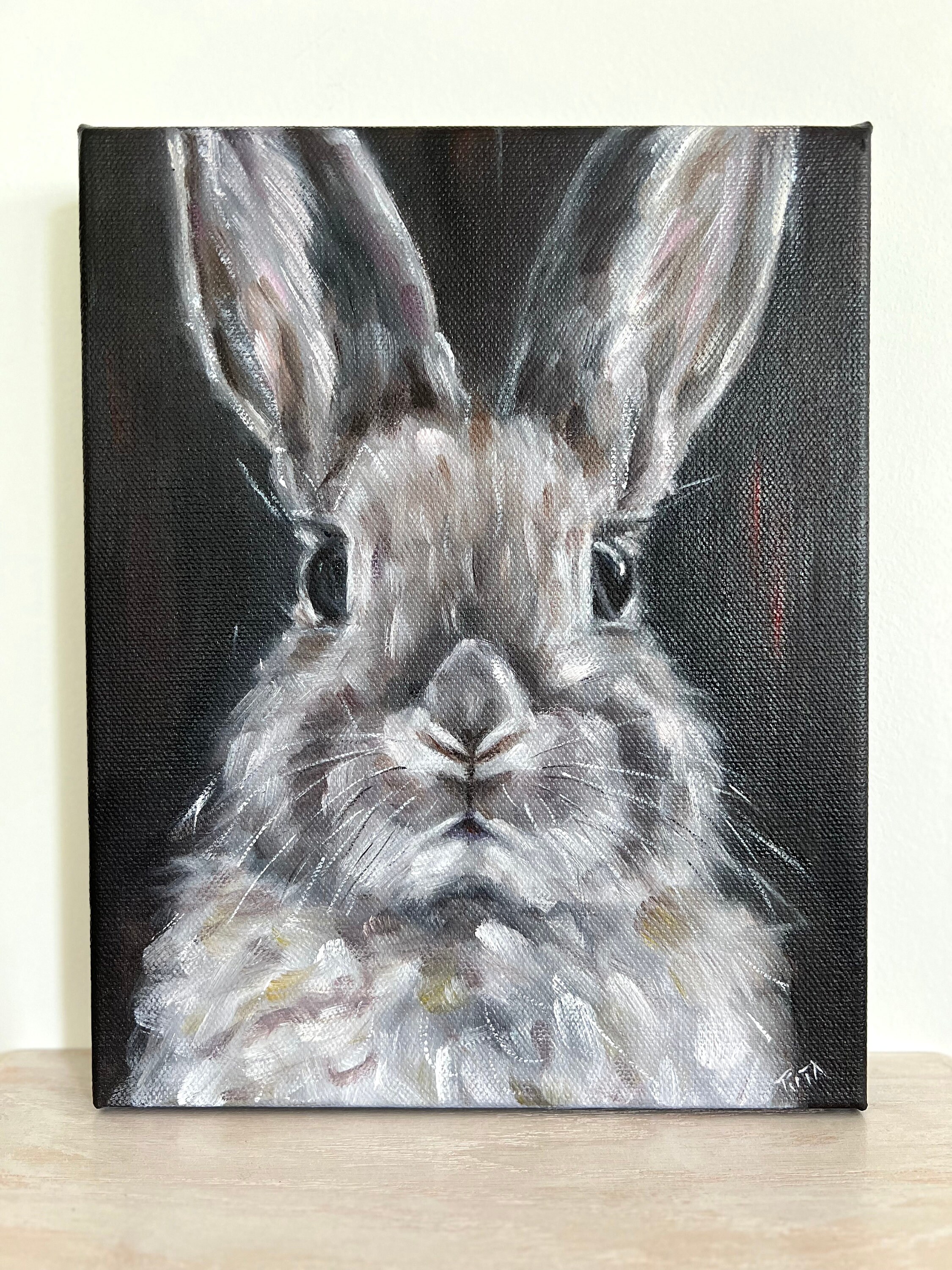Original Rabbit Oil Painting on Premium Canvas 20x25cm, Modern Bunny ...