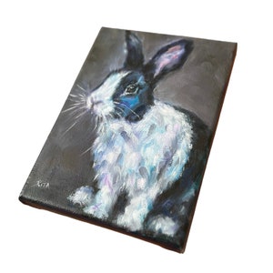 Original Oil Painting of Black and White Rabbit, Animal Art on Canvas ...