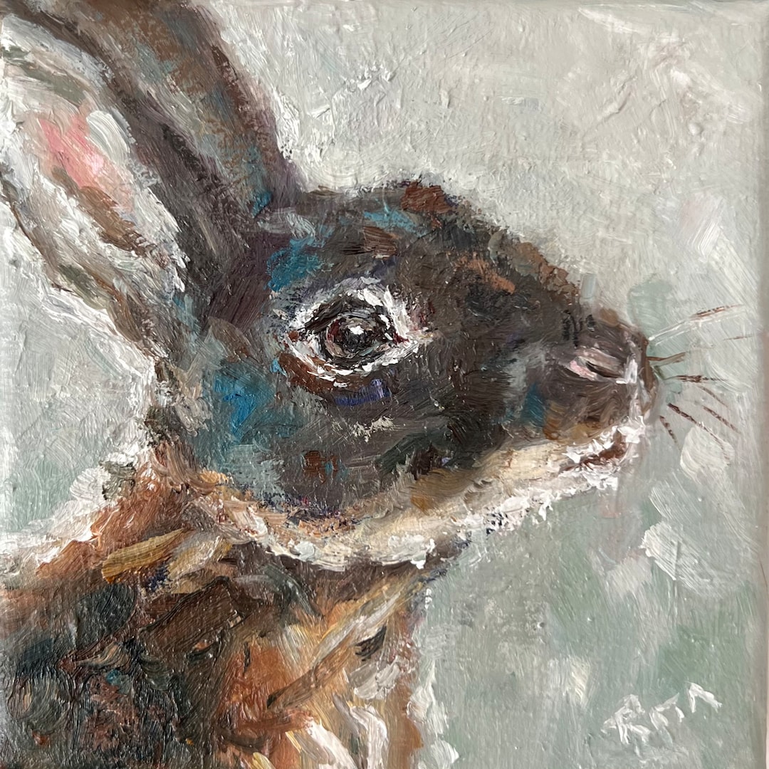 Charming Original Oil Painting of Rabbit on 10x10cm Canvas, Miniature ...