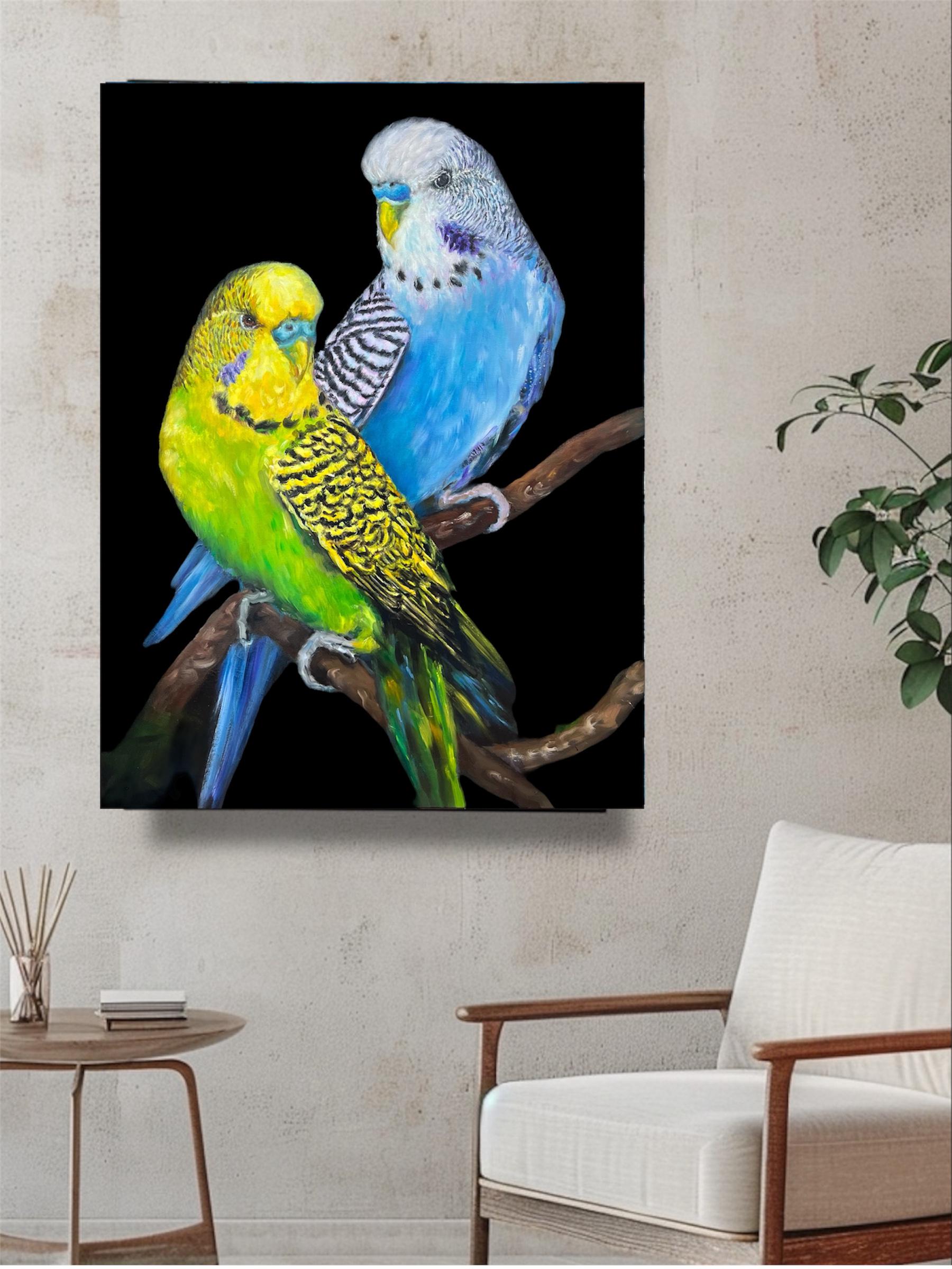 Budgie Brilliance - Original Bird Portrait Art 30"x40", Oil Painting on ...