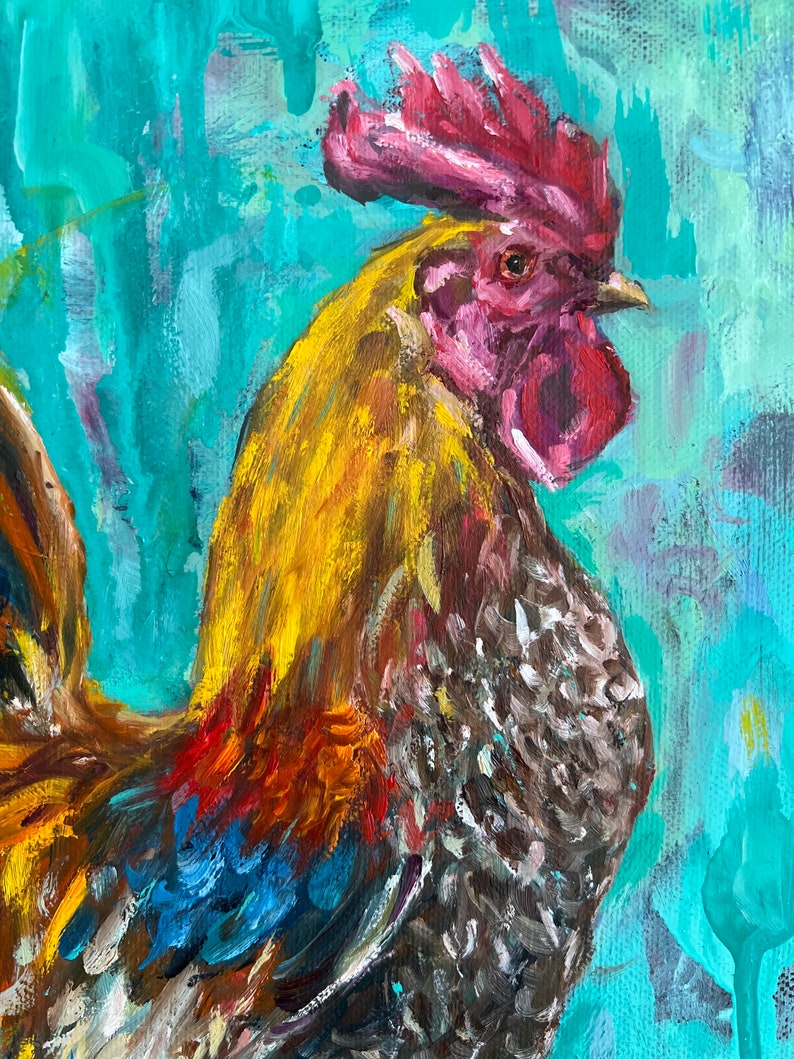 Original Rooster Oil Painting on Canvas 25x30cm Contemporary - Etsy