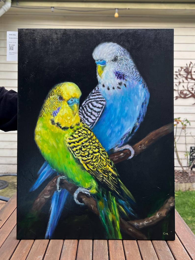 Budgie Brilliance - Original Bird Portrait Art 30"x40", Oil Painting on ...