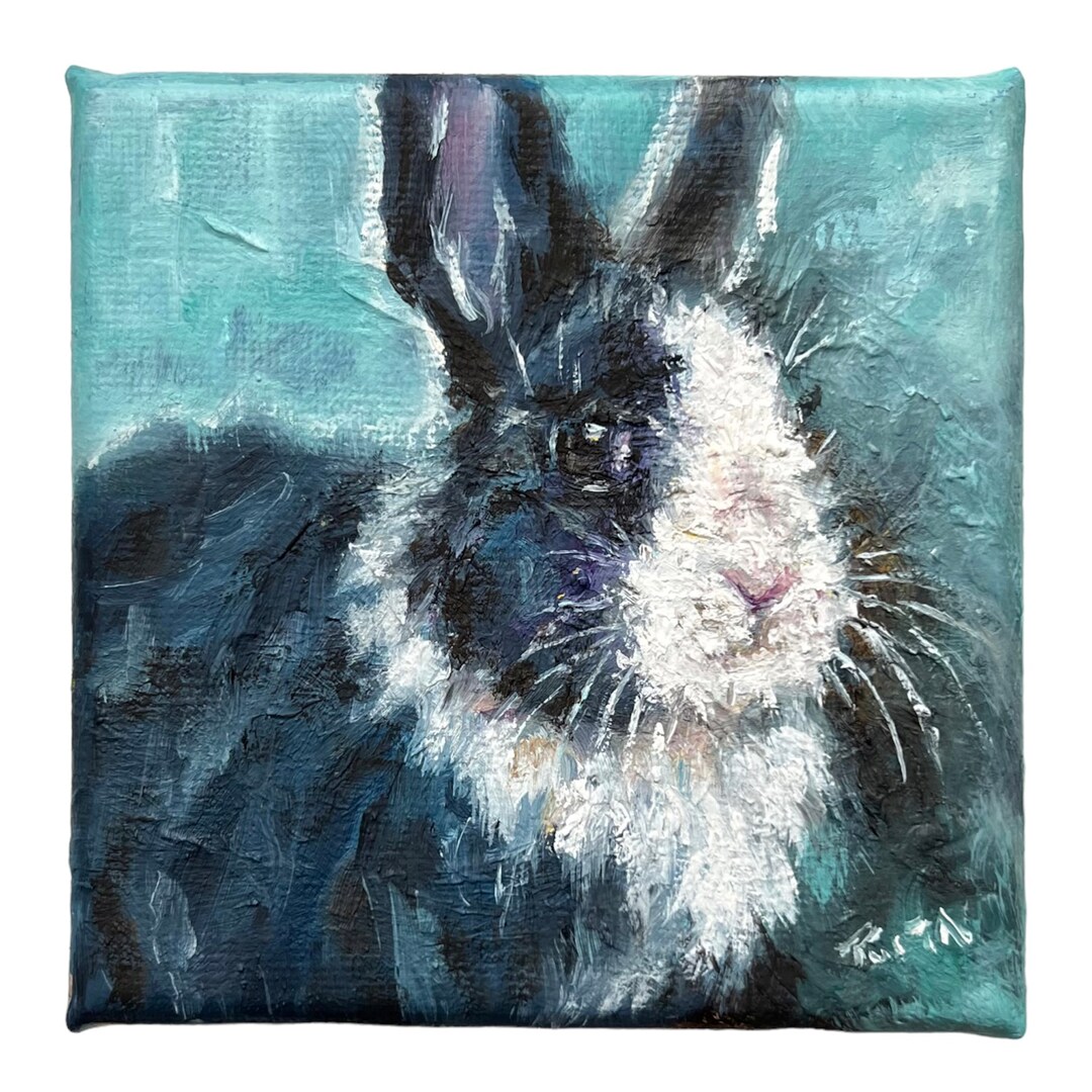 Charming Original Oil Painting of Rabbit on 10x10cm Canvas, Miniature ...