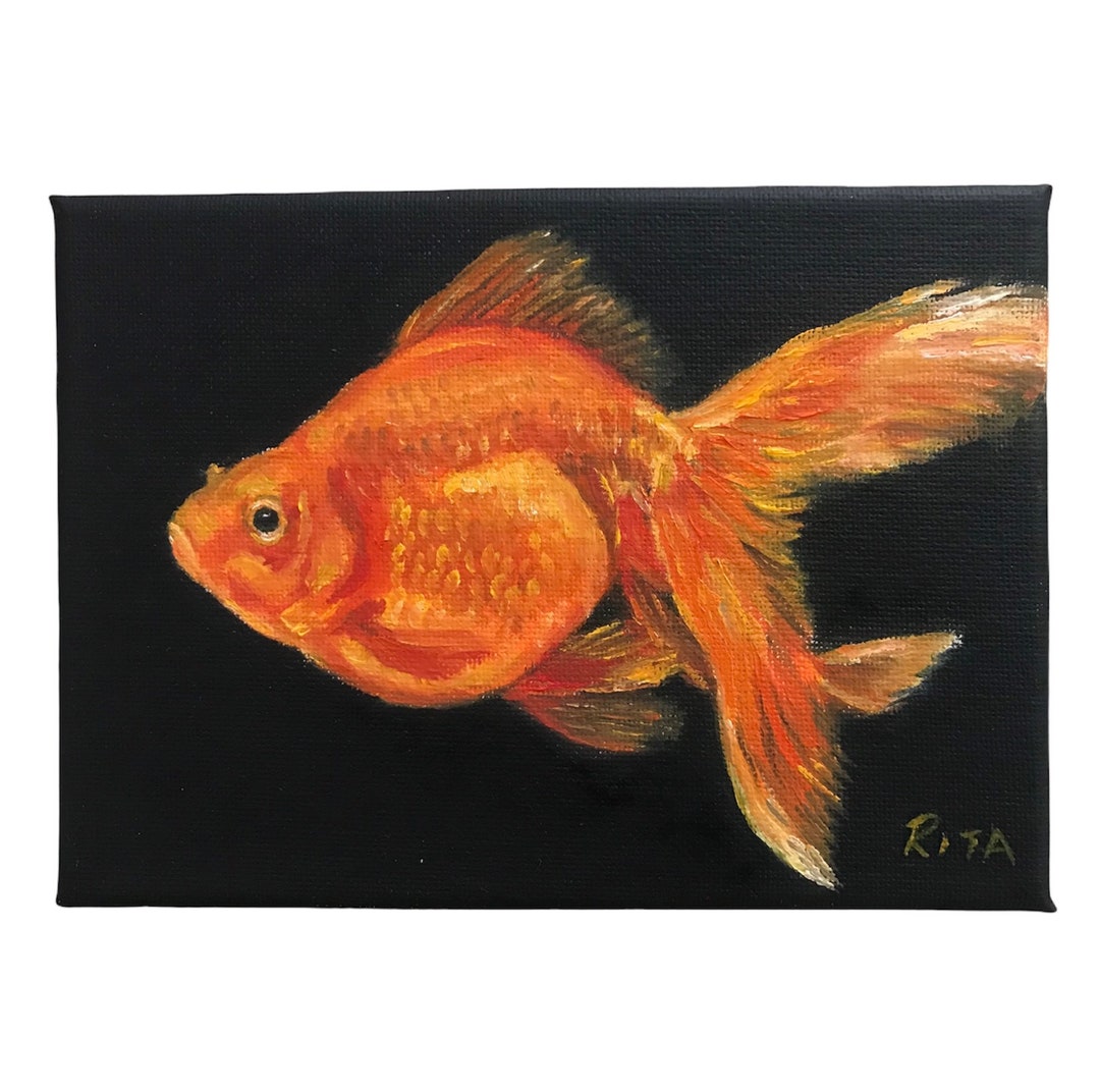 Golden Glow - Goldfish Oil Painting, Original Fish Art, Hand-painted ...