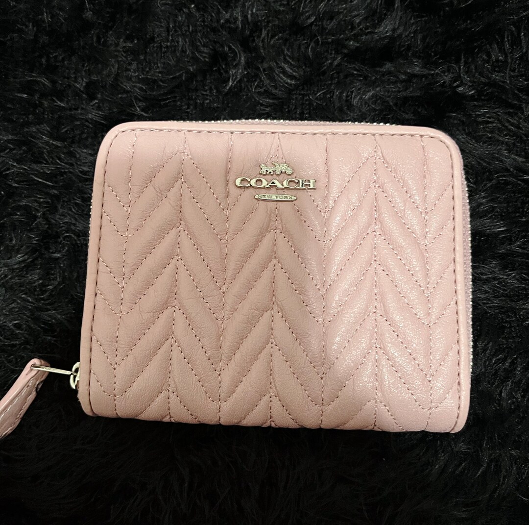 Coach Pink Quilted Leather Zip Small Wallet - Etsy