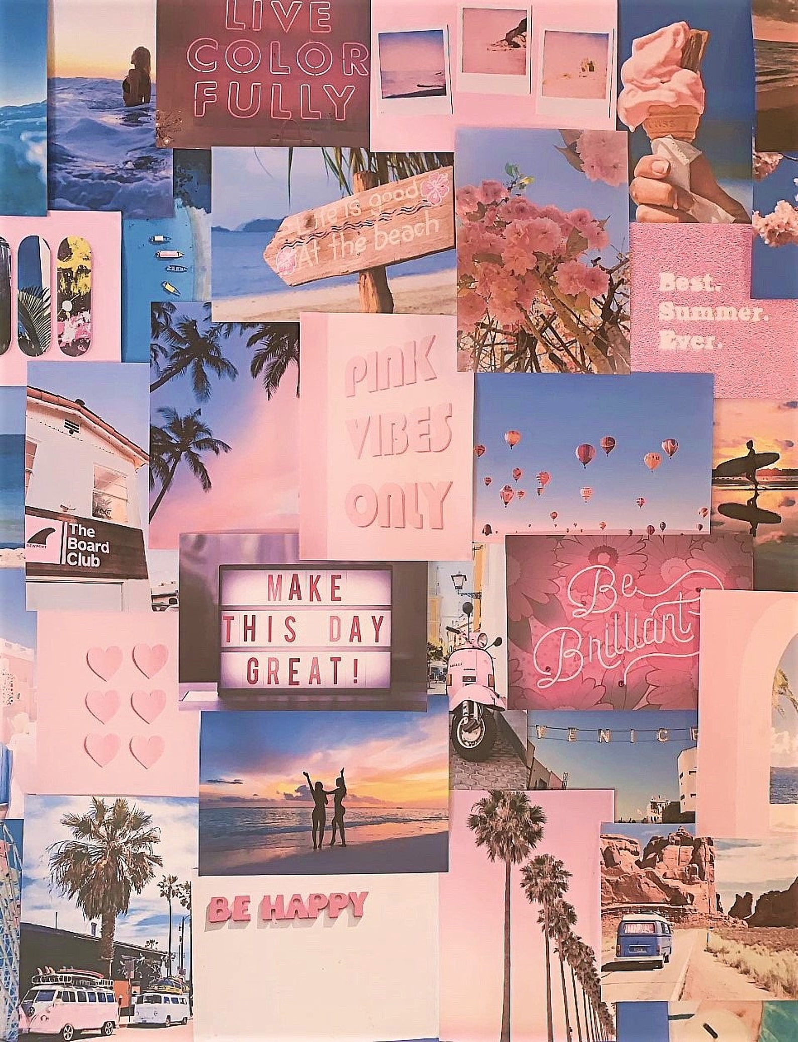 Pretty Peachy Pink Pastel Aesthetic Blue Large A4 Size Wall - Etsy