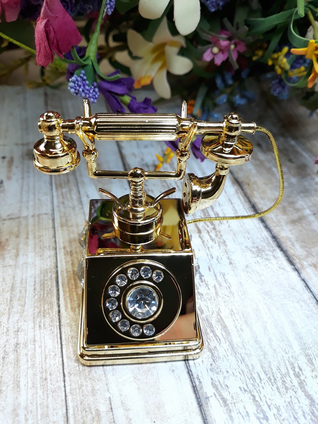 Swarovski Crystal Telephone Ornament, 24K Gold Plated Vintage Figurine ...