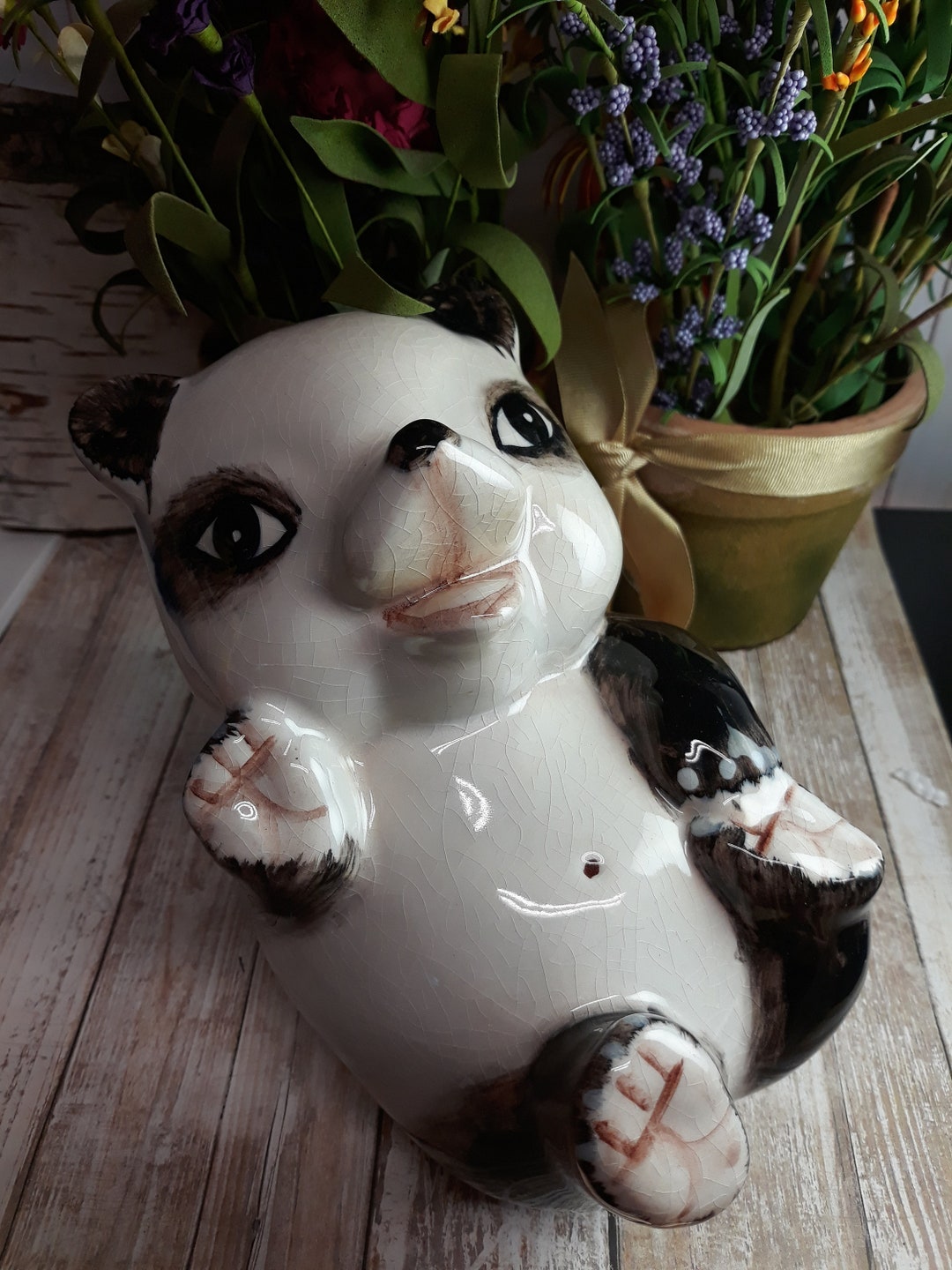 Panda Bear Porcelain Piggy Bank Coin Bank Frolicky Sweet and Playful ...