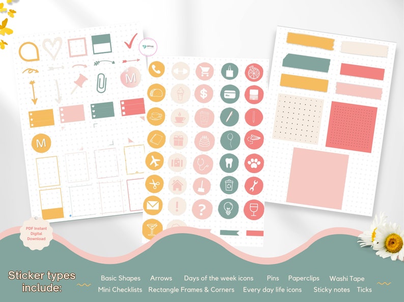 Digital Stickers Spring Coloured Pack, 500 Pre-cropped PNG Stickers ...