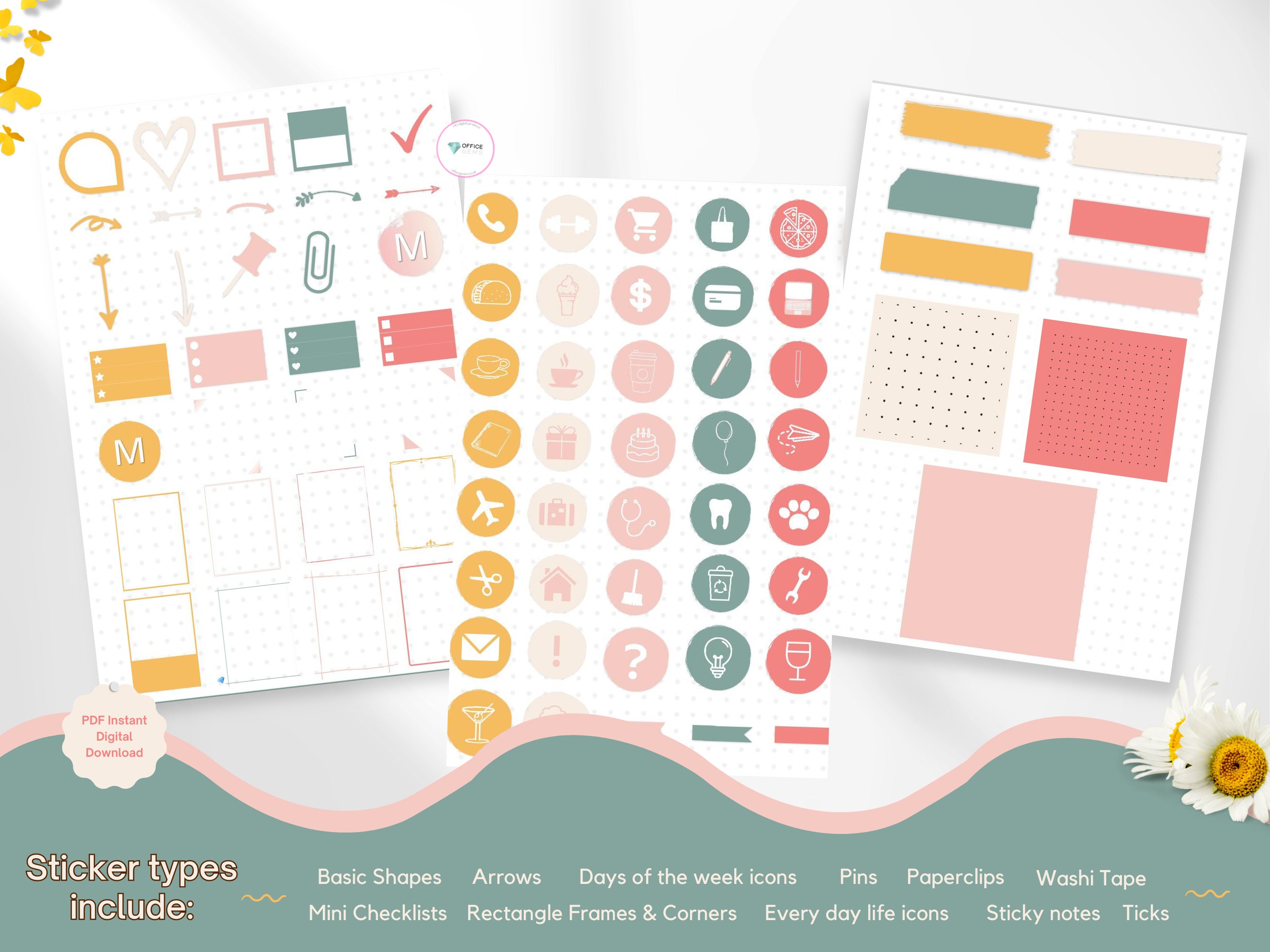 Digital Stickers Spring Coloured Pack, 500 Pre-cropped PNG Stickers ...