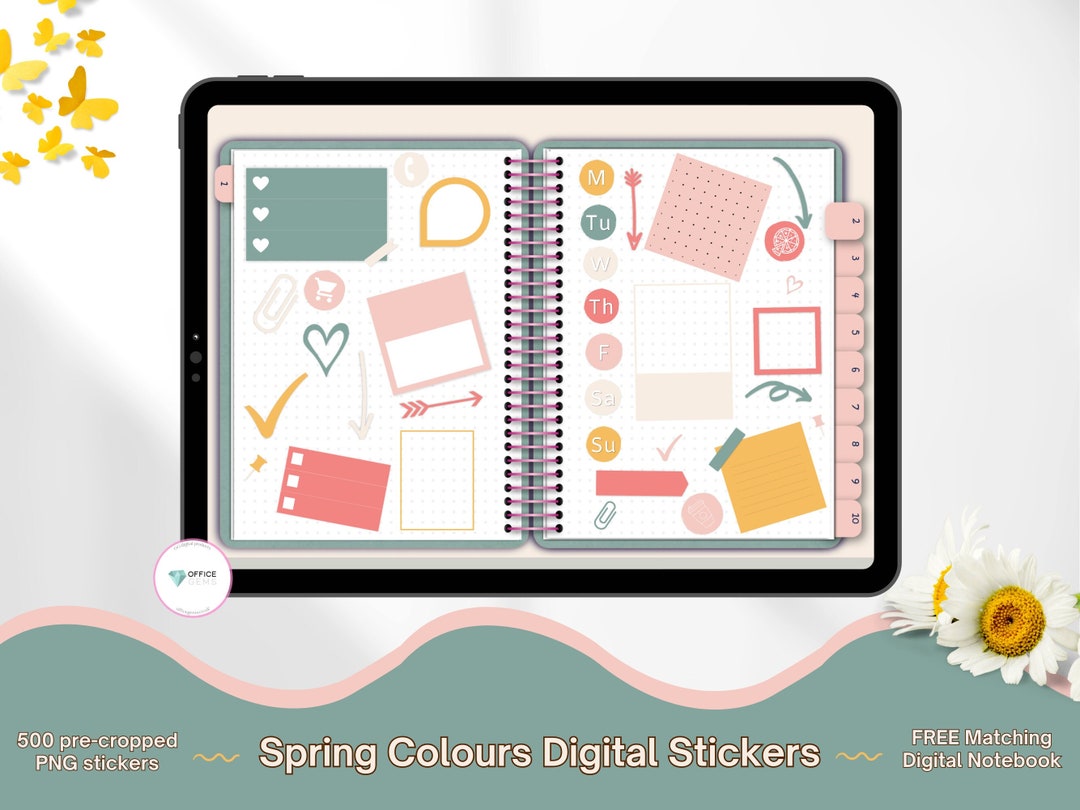 Digital Stickers Spring Coloured Pack, 500 Pre-cropped PNG Stickers ...