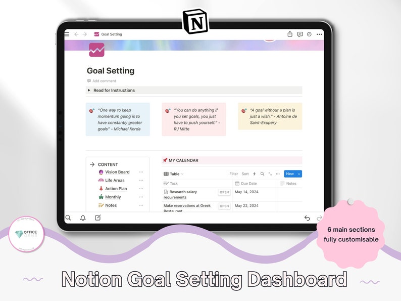 Notion Goal Setting Template Digital Vision Board Goal Planning Notion Life Dashboard - Etsy