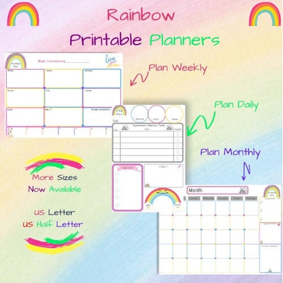 Paper Templates Design & Templates Rainbow Planner Bundle Printable ...