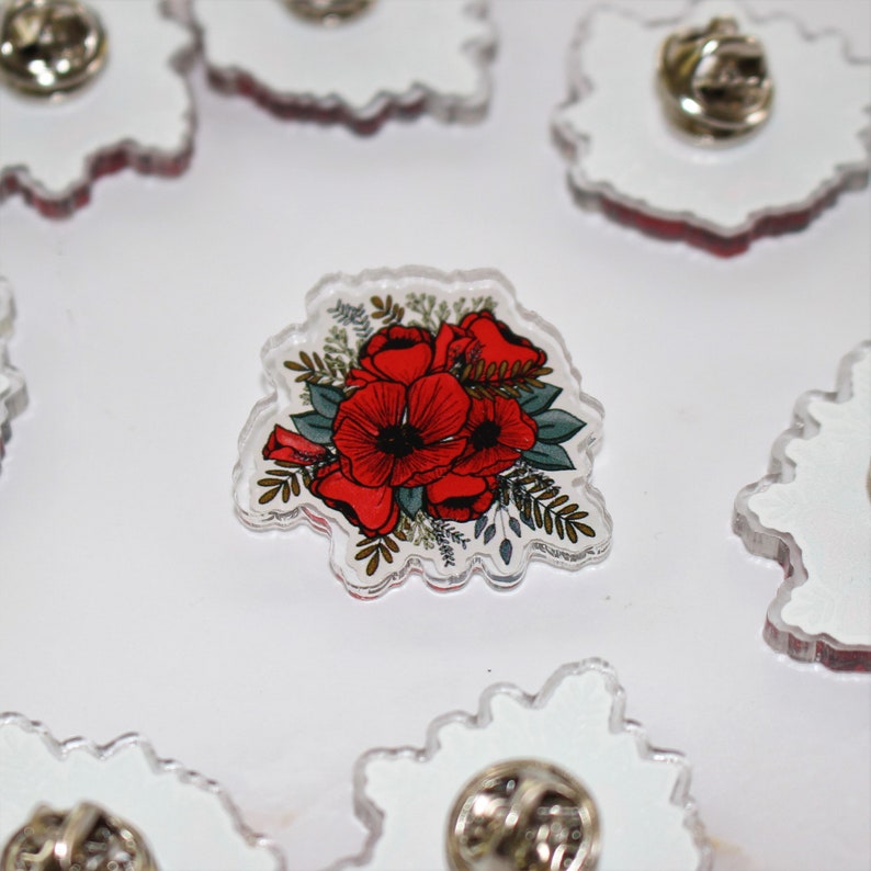 Poppy Acrylic Pin Poppy Flowers Poppies Acrylic Pin | Etsy