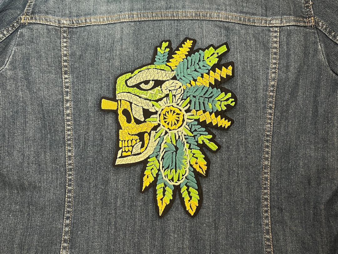 Quetzalcoatl Head Mexican Skull Aztec Dragon Large Iron on Patch or Sew ...