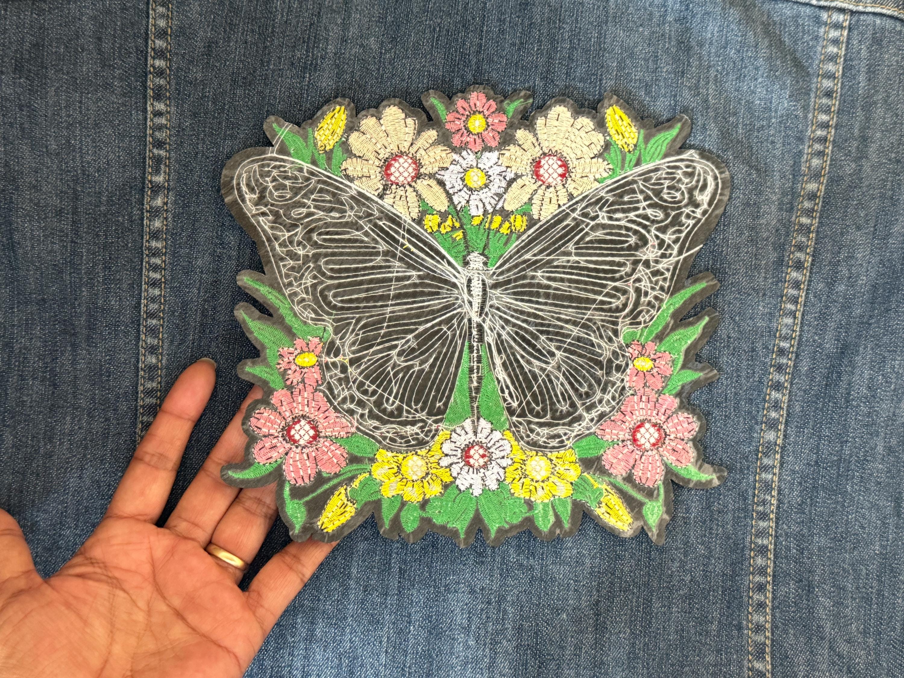 Floral Spring Monarch Butterfly Iron on Patch Sew Appliqué Large Sequin ...