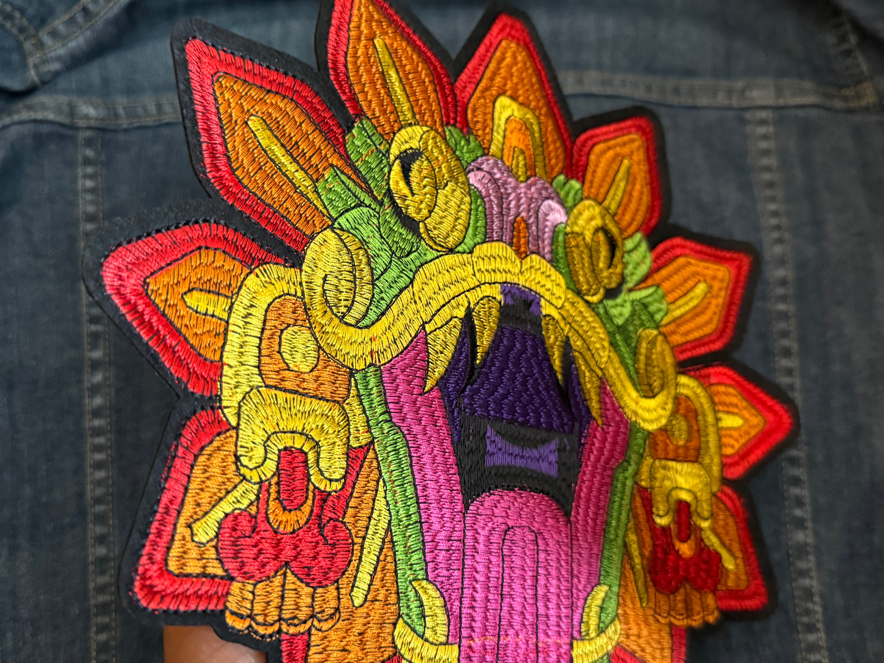 Large Aztec Quetzalcoatl Dragon Head Embroidered Iron on Patch or Sew ...