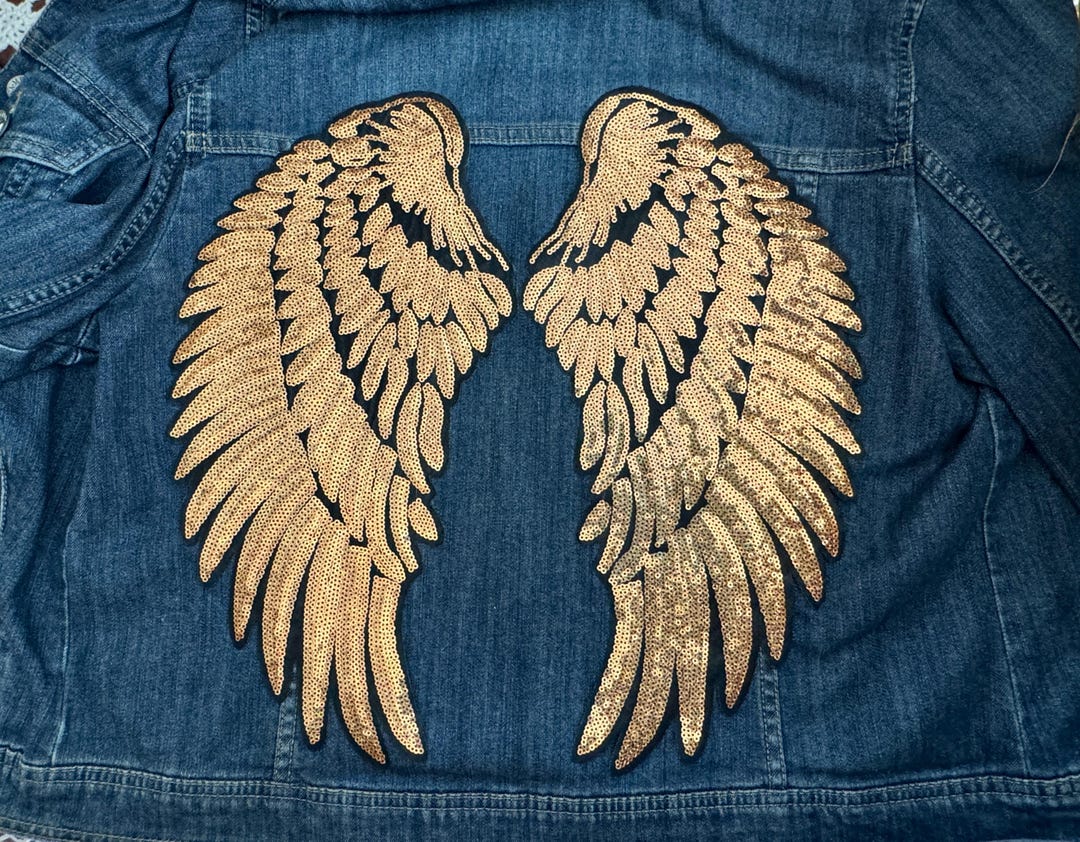 XL Large Wings Angel Iron on Patch or Sew Appliqué Sequin Light 2 ...