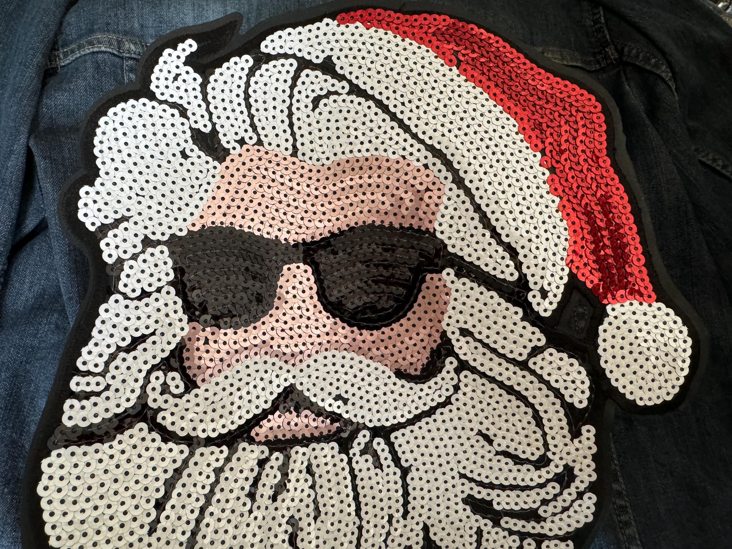 XL Cool Rocker Santa Claus Iron on Patch or Sew Appliqué Sequin Retro ...