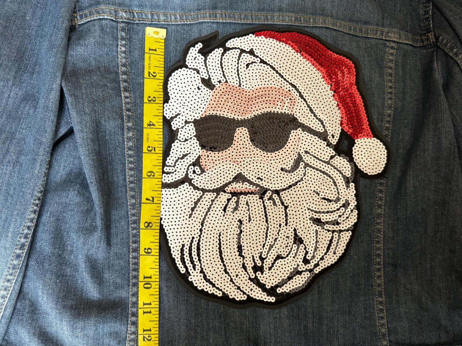 XL Cool Rocker Santa Claus Iron on Patch or Sew Appliqué Sequin Retro ...