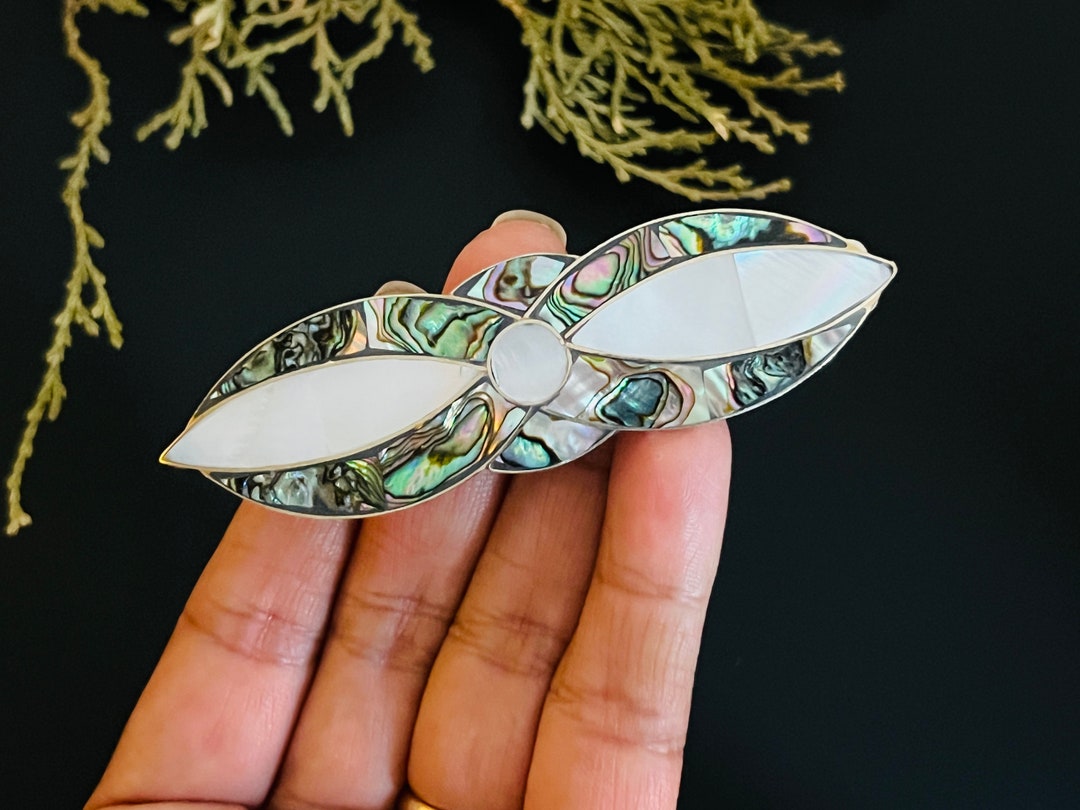 Boho Hair Clip Barrette Inlaid MOP Mother of Pearl and Abalone Inlay ...