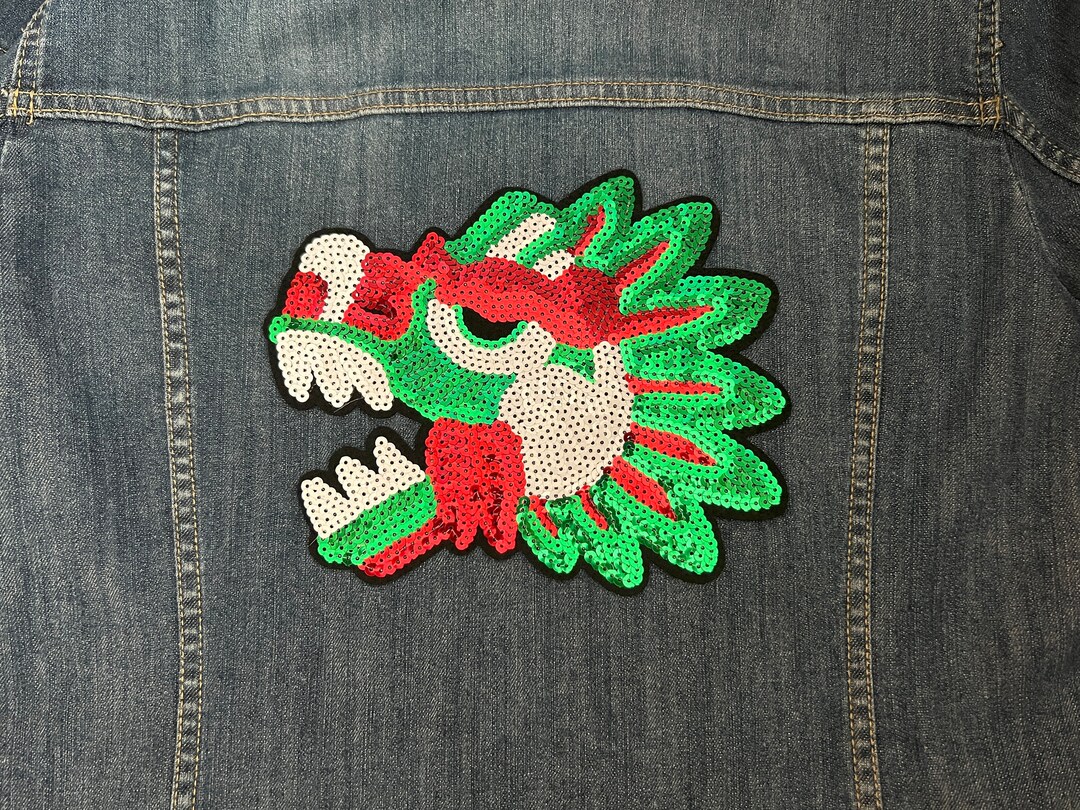 Aztec Quetzalcoatl Head Mexican Dragon Sequin Iron on Patch, Sew or ...