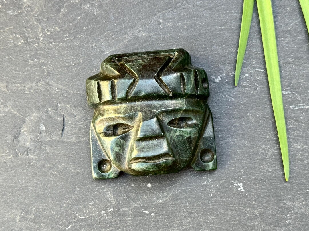 Pendant Mexican Jade Stone Large Aztec Mayan Style Warrior Face Head ...