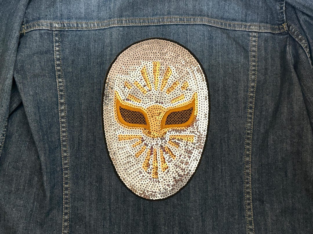Mexican Luchador Wrestler Large Iron on Patch or Sew Applique Sequin Retro Shiny Mistico ...