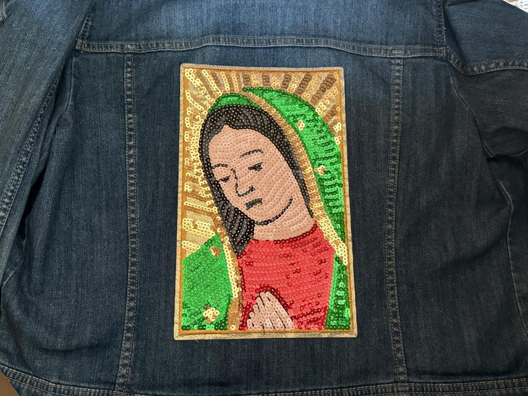 XL Virgen Guadalupe Lady Mary Large Iron on Patch Sew Appliqué Sequin ...