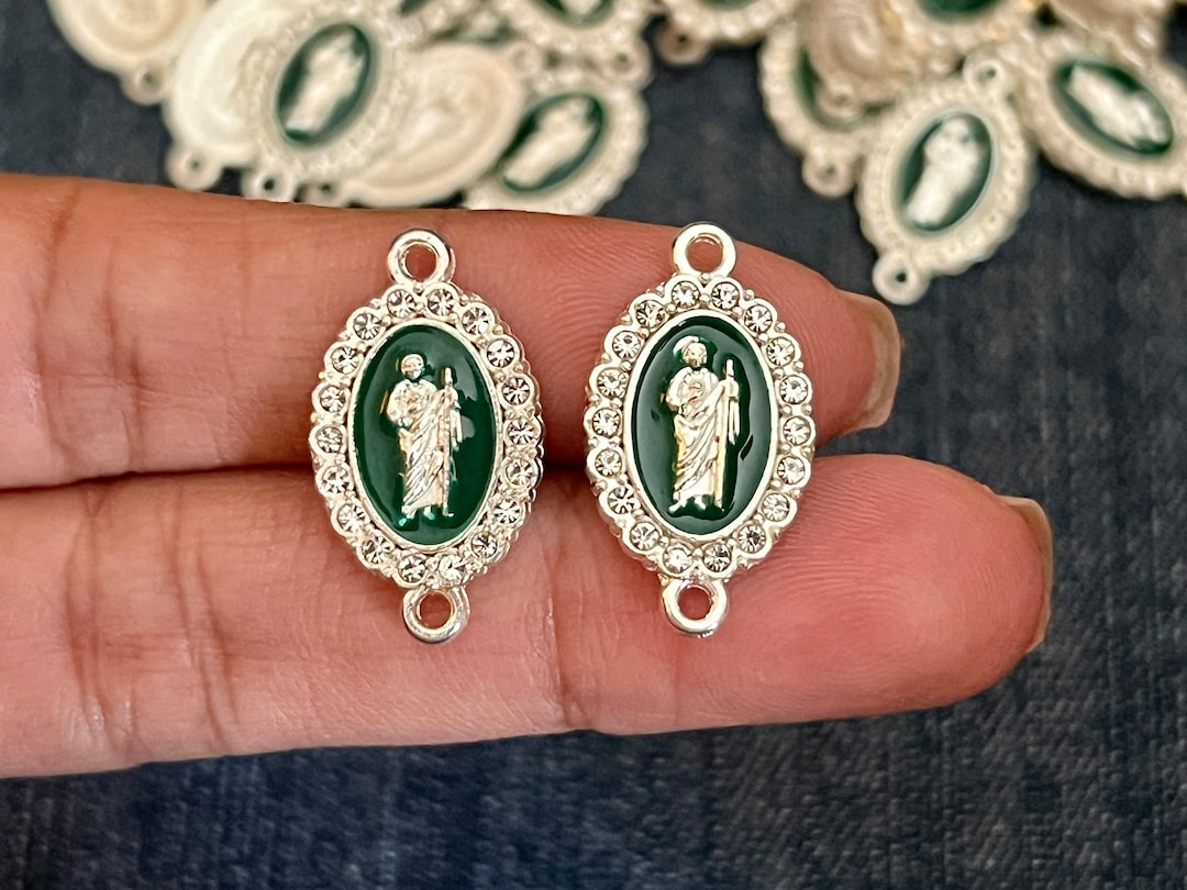 16 Pcs Saint Jude Beads Connector Links Spacer Religious Jewelry Center ...